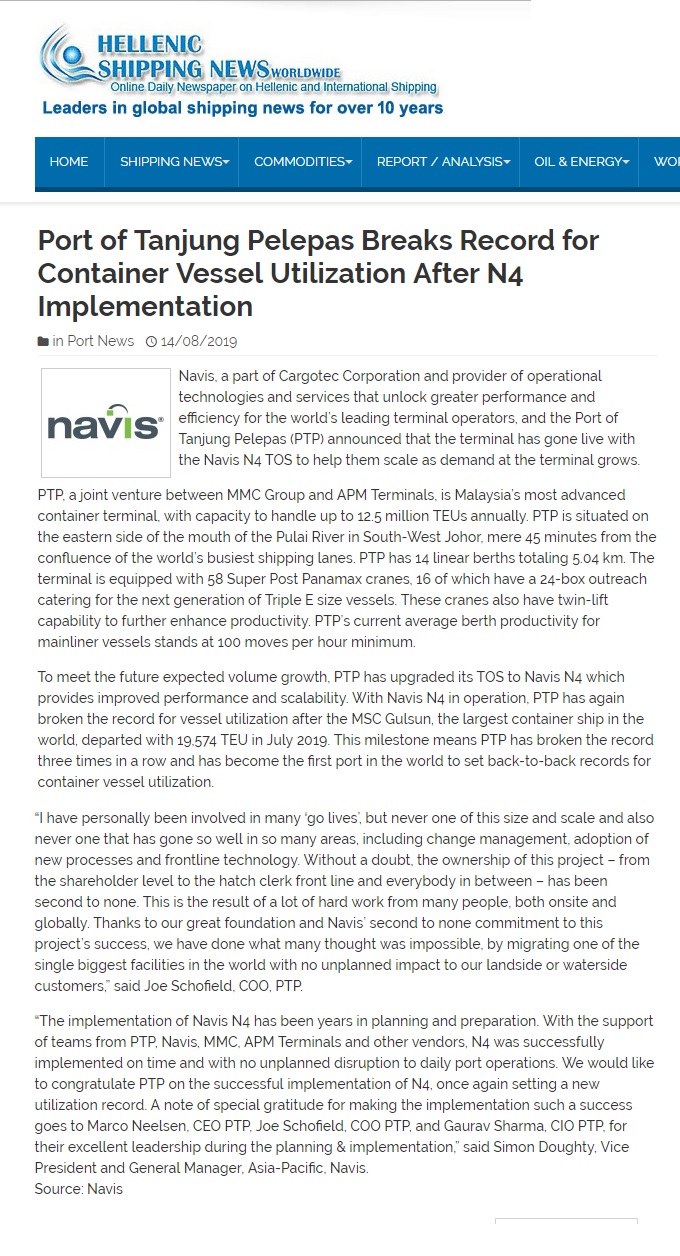Pelabuhan Tanjung Pelepas Sdn Bhd. - Port of Tanjung Pelepas Breaks ...