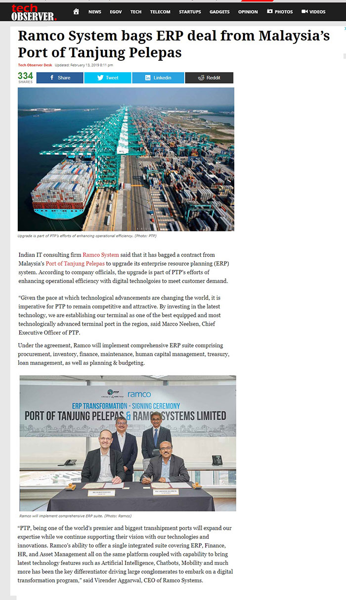 Pelabuhan Tanjung Pelepas Sdn Bhd. - Ramco System bags ERP deal from Malaysia’s Port of Tanjung ...