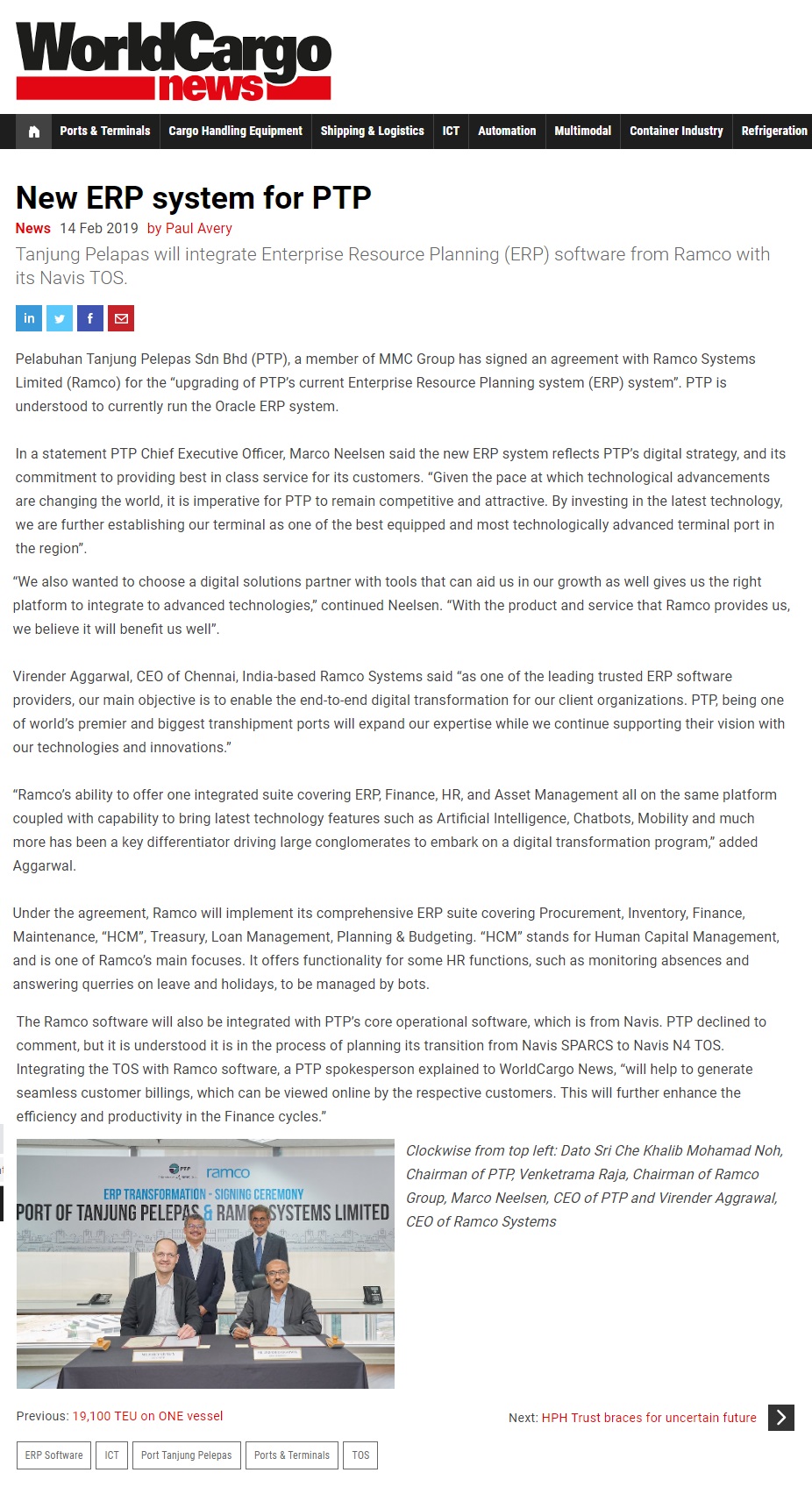 Pelabuhan Tanjung Pelepas Sdn Bhd. - New ERP system for PTP