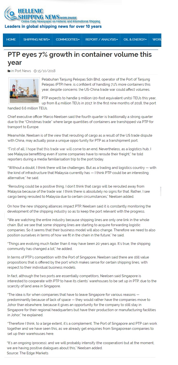 Pelabuhan Tanjung Pelepas Sdn Bhd. - PTP eyes 7% growth in container ...