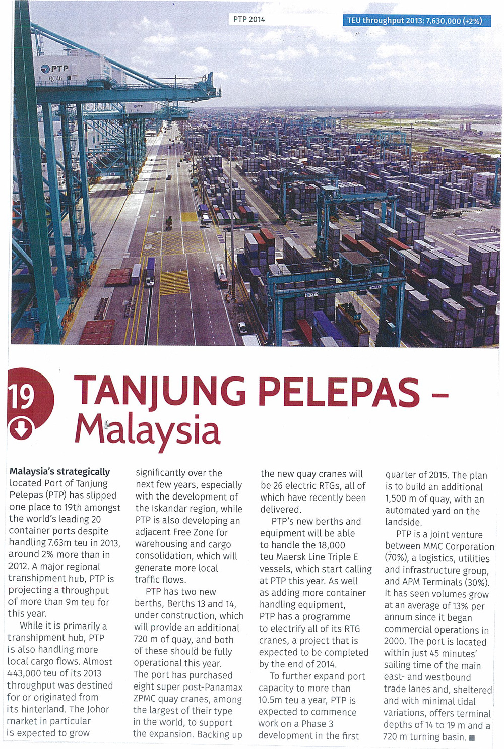 Pelabuhan Tanjung Pelepas Sdn Bhd. - Tanjung Pelepas – Malaysia