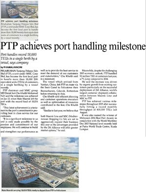 Pelabuhan Tanjung Pelepas Sdn Bhd. - PTP achieves port handling milestone